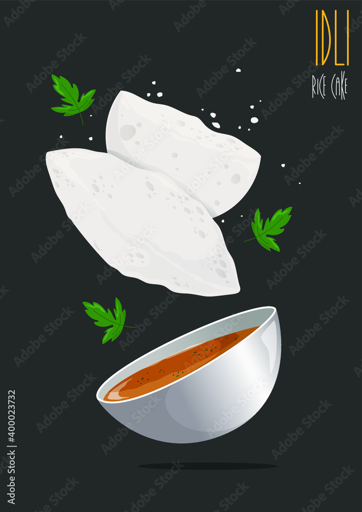 Idli Sambhar or Idly. Indian food. Vector illustration Stock Vector ...