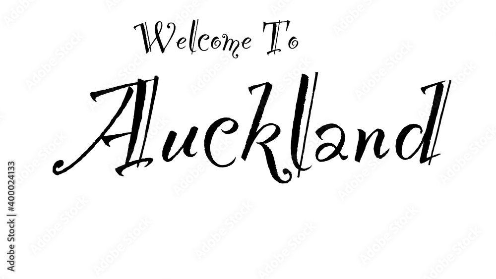 "Welcome to Auckland" illustration written in a vintage font with black ...