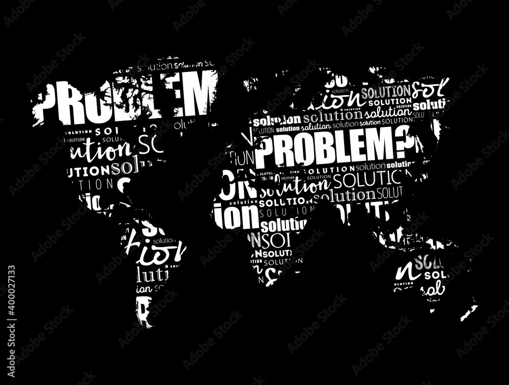 Problem solving aid word cloud in shape of world map, business concept ...