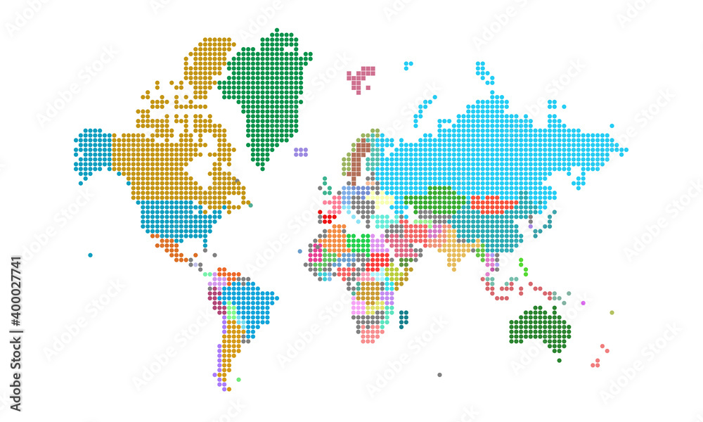 Dotted world map . Colored world map . colourful world countries ...