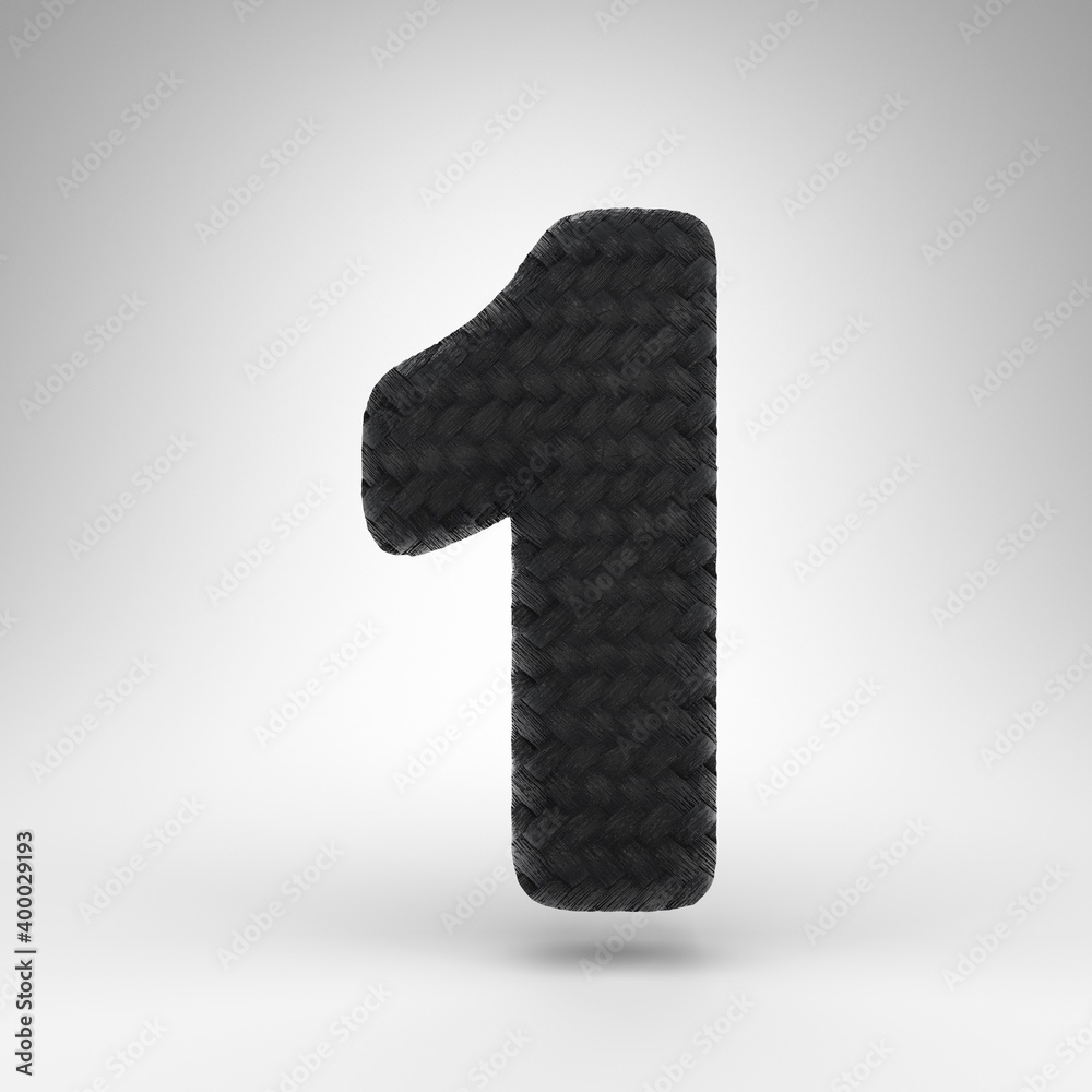 Number 1 on white background. Black carbon fiber 3D number with carbon ...