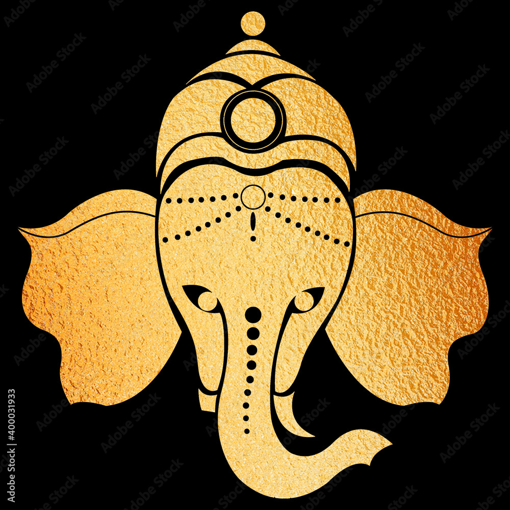 Illustration of Gold Lord Ganpati or Ganesh Chaturthi isolated on black ...