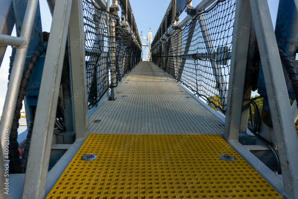 Motion compensated gangway on board the walk to work vessel. Stock ...