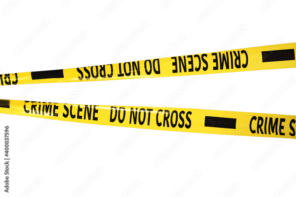 Yellow crime scene tapes isolated on white Stock Photo | Adobe Stock