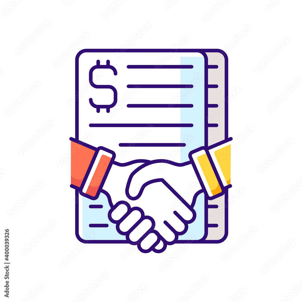 Contract success RGB color icon. Car renting contract creating process ...