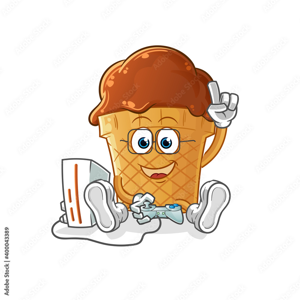 chocolate ice cream playing video games vector. cartoon character Stock ...