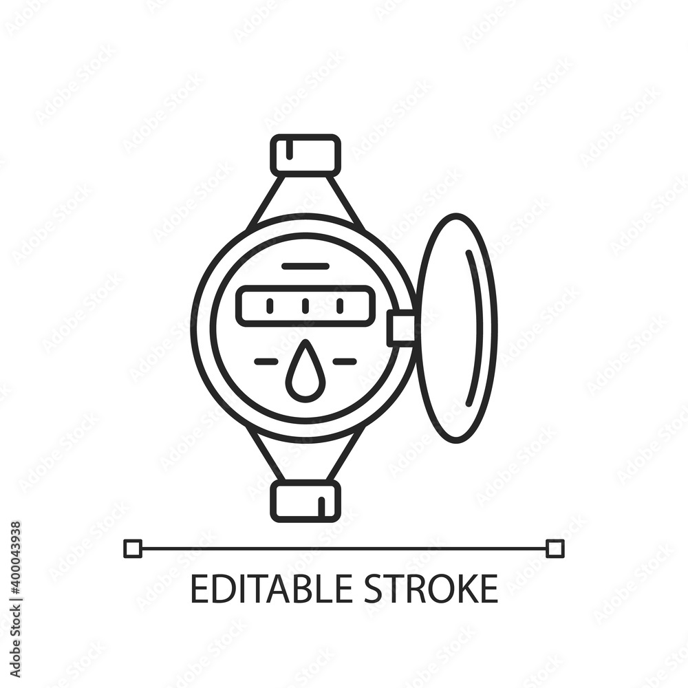 Water meter linear icon. Measuring liquid volume. Residential and ...