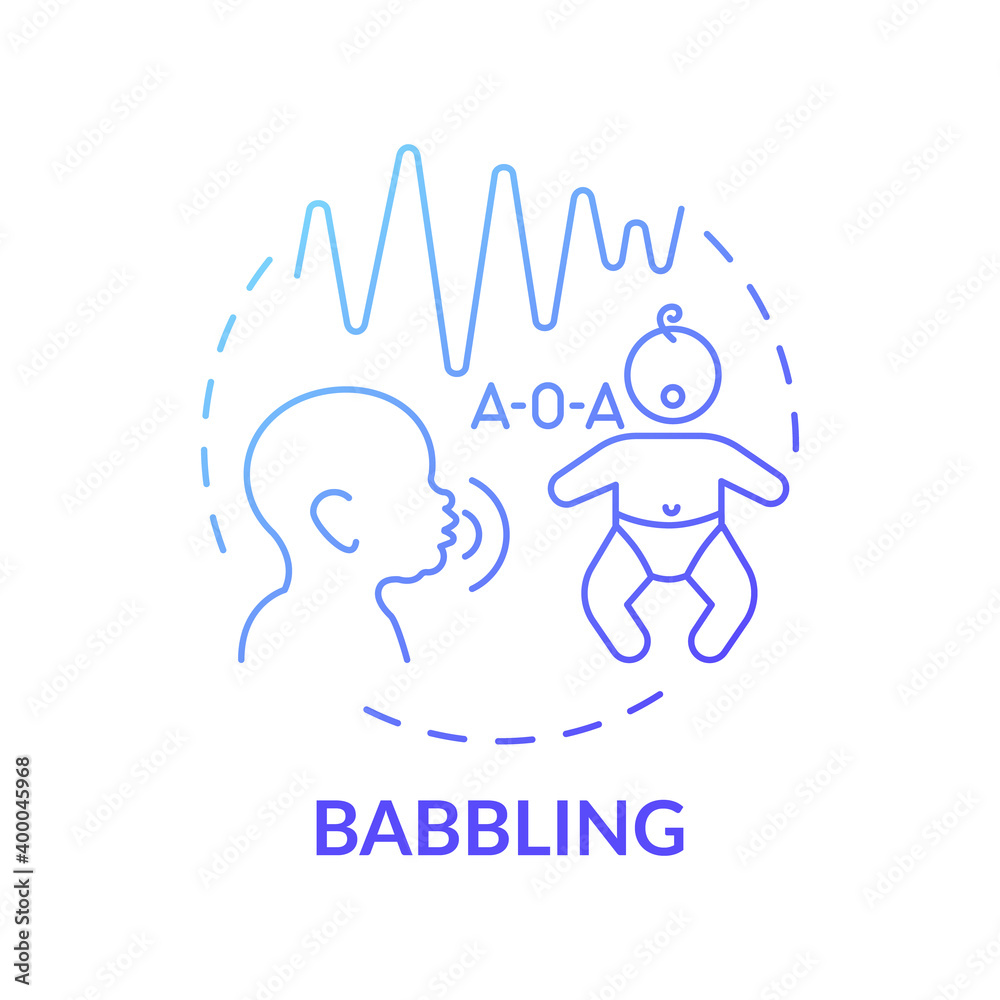Babbling dark blue gradient concept icon. Early speech. Baby talking ...
