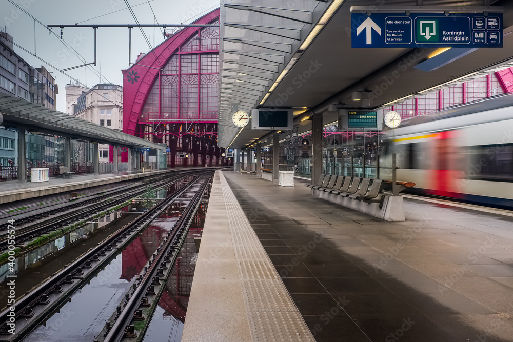Platform of the monumental Antwerp Central train station pictured after ...