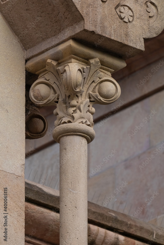 Elements of architectural decorations of buildings, columns and tops ...