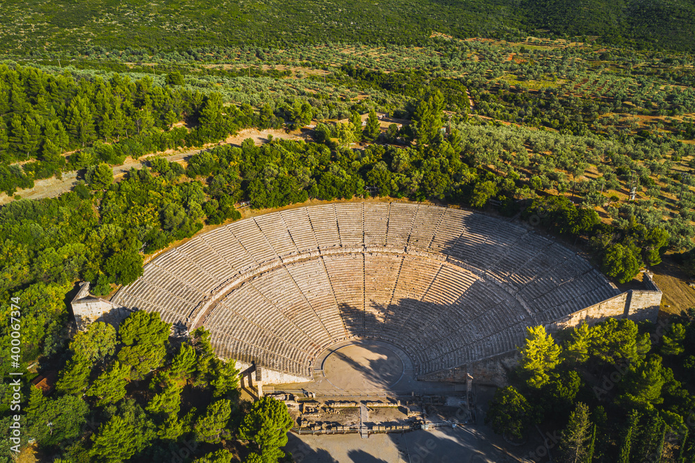 Ancient amphitheater of Epidaurus at Peloponnese, Greece Stock Photo ...