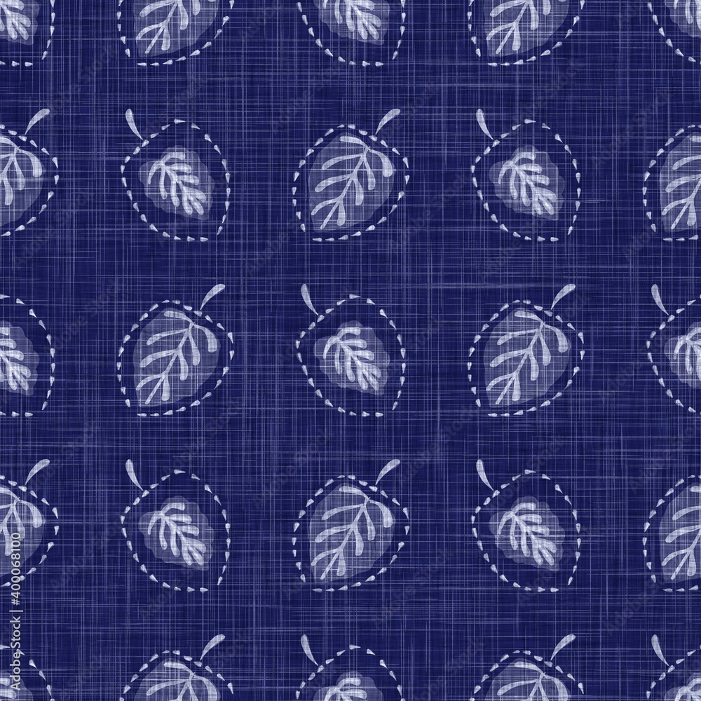 Indigo blue leaf block print dyed linen texture background. Seamless ...