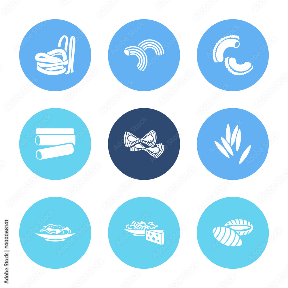 Italian food icon set and macaroni with cheese with gnochi pasta ...