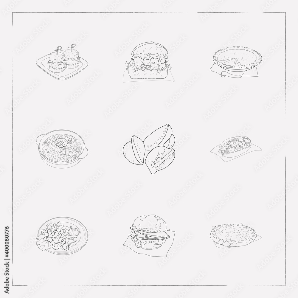 Set of culinary icons line style symbols with alabama, ham biscuits ...