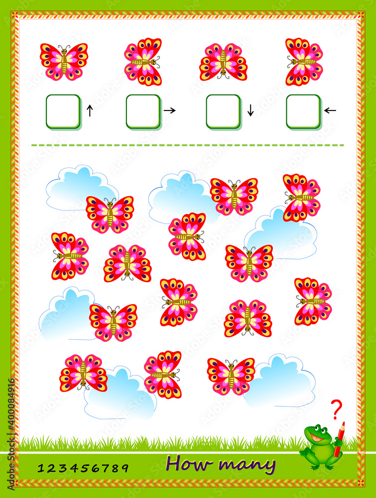 Mathematical education for children. Count quantity of butterflies ...