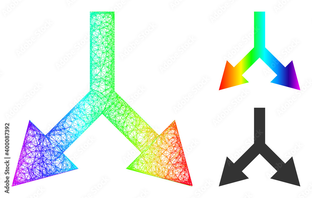 Rainbow colorful crossing mesh bifurcation arrow down, and solid ... Rainbow colorful crossing mesh bifurcation arrow down, and solid ...