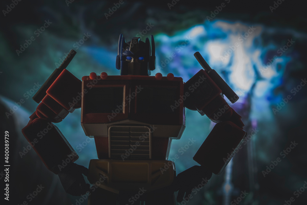 NEW YORK USA, DEC 20 2020: Portrait of Autobot leader Optimus Prime ...