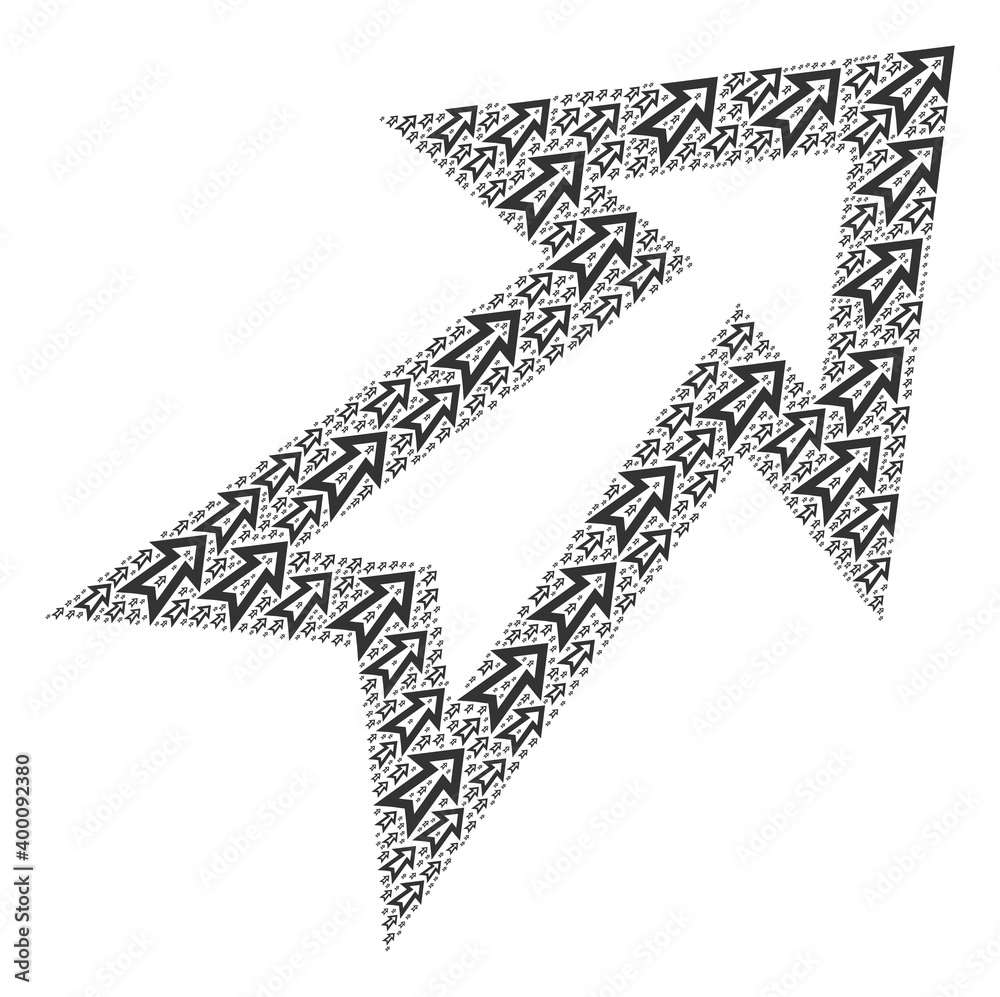 Recursion collage from arrow right up. Flat vector arrow right up ...