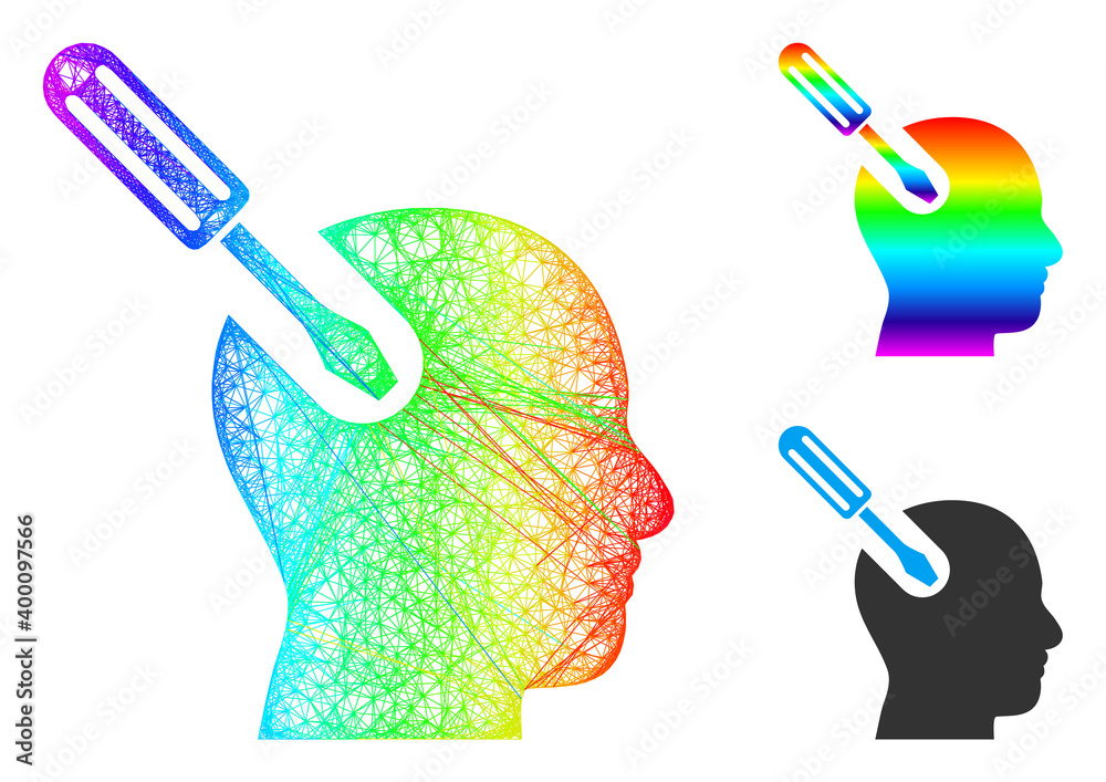 Rainbow colored net mesh brain tool, and solid rainbow gradient brain ...
