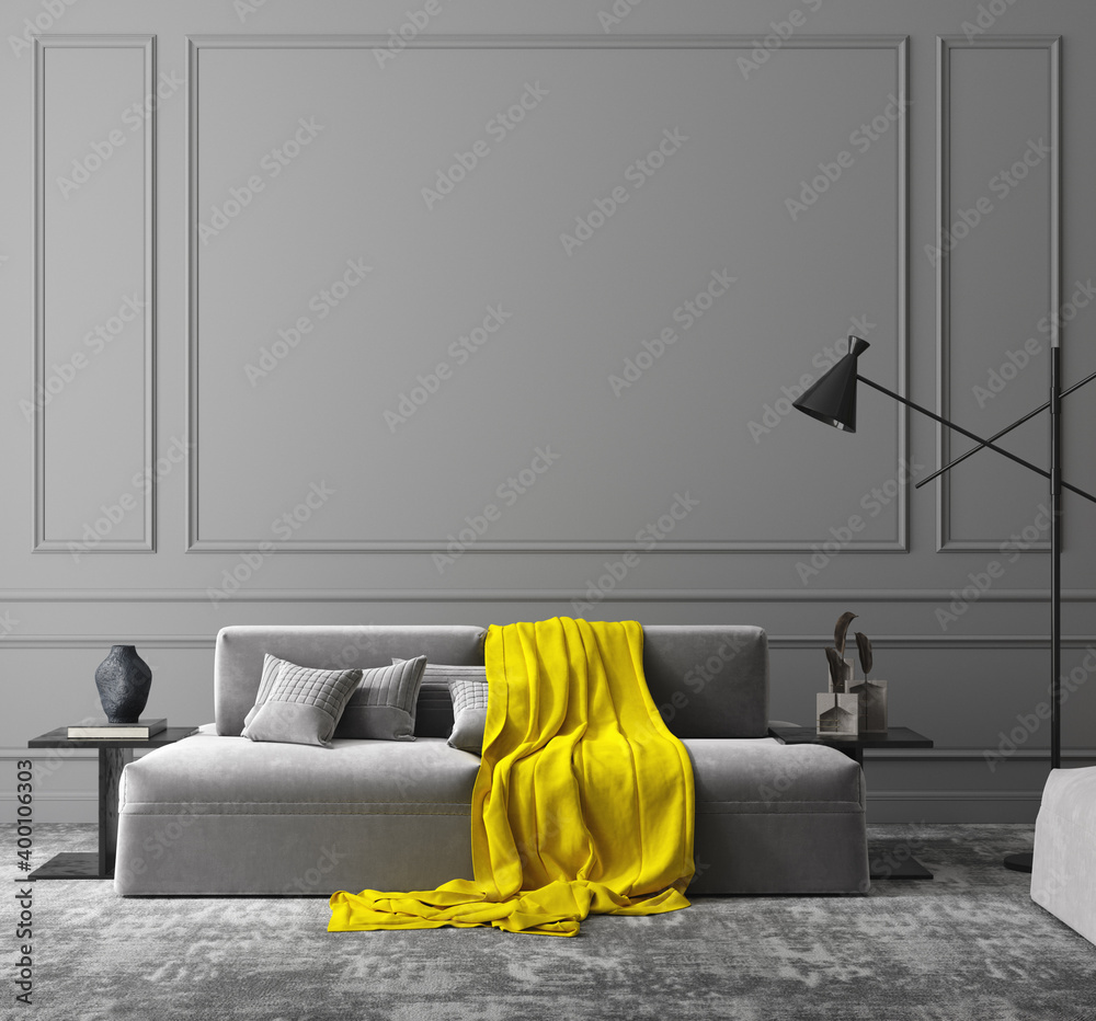 Elegant dark grey interior, colors of the year 2021, 3d render Stock ...