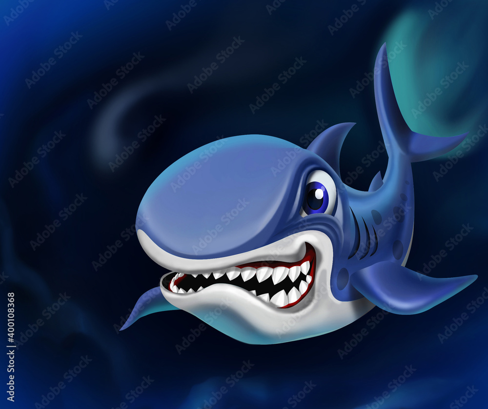 High quality freehand illustration of shark in sea depths. Illustration ...