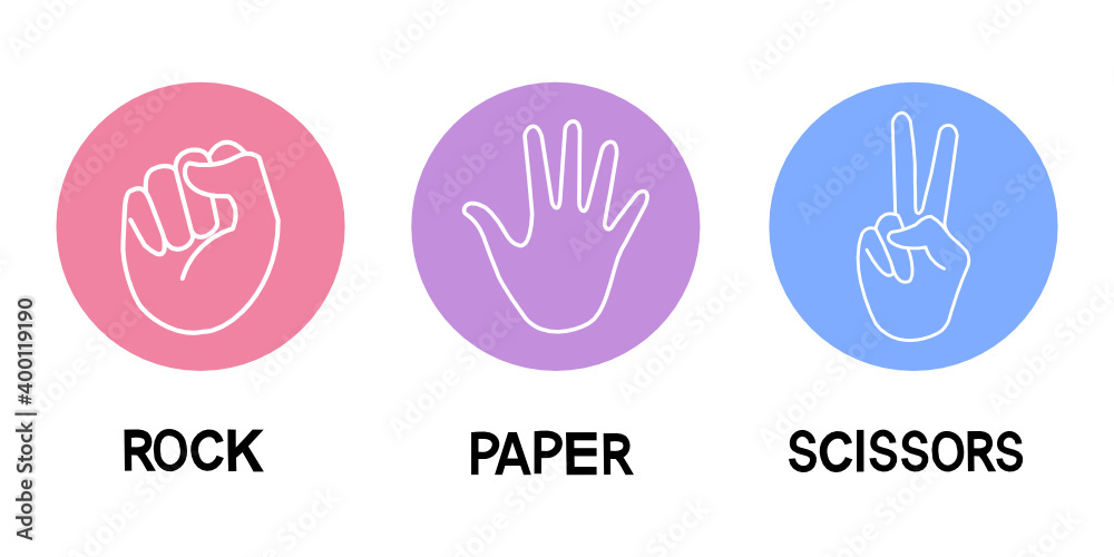 Rock Paper Scissors icon set on white background. Stock Vector | Adobe ...