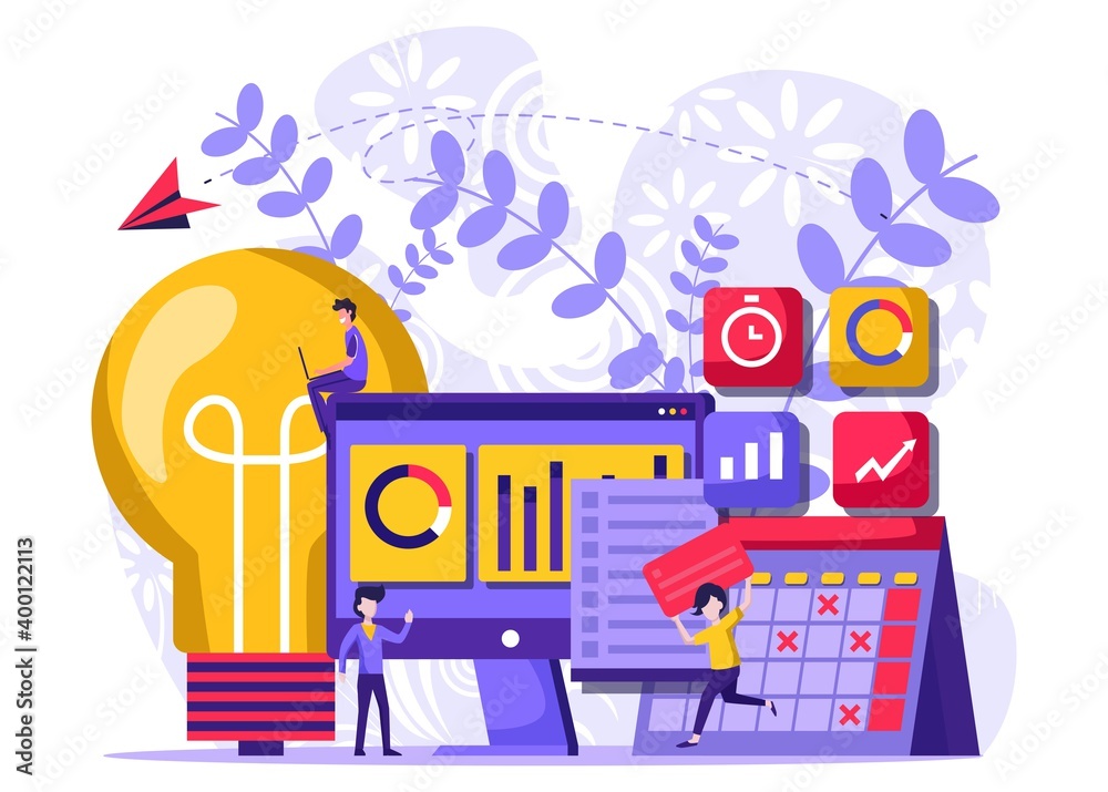 Vector illustration of office workflow employees and team building ...