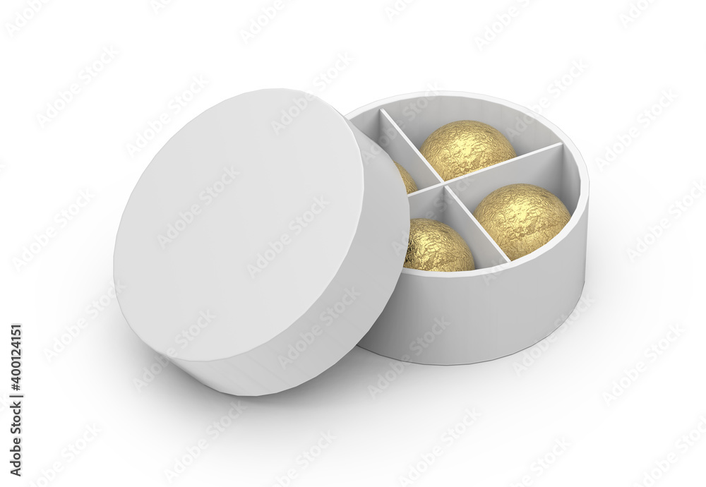 Round chocolate box mockup template on isolated white background, round ...