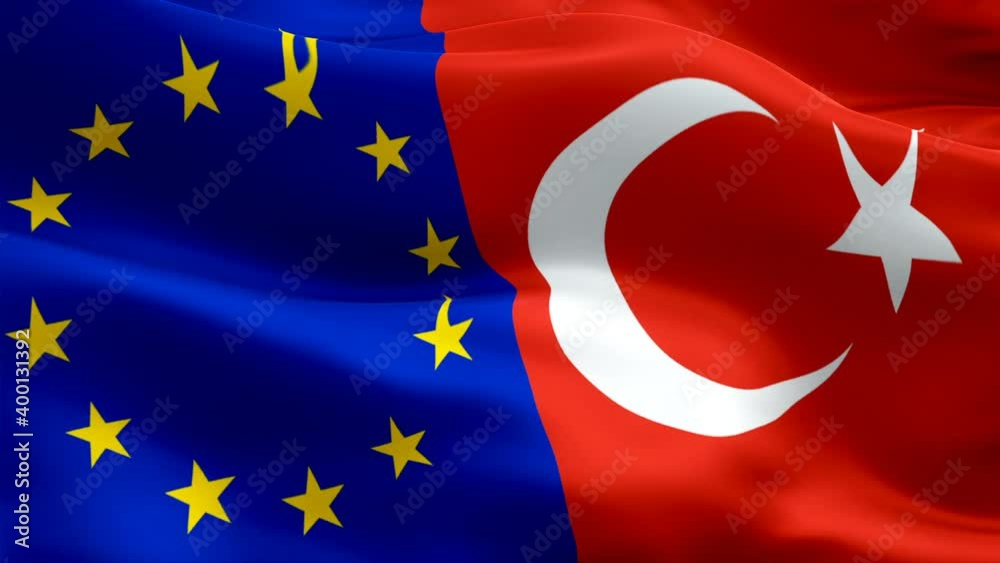 Euro and Turkish flag waving video in wind footage Full HD. Euro vs ...
