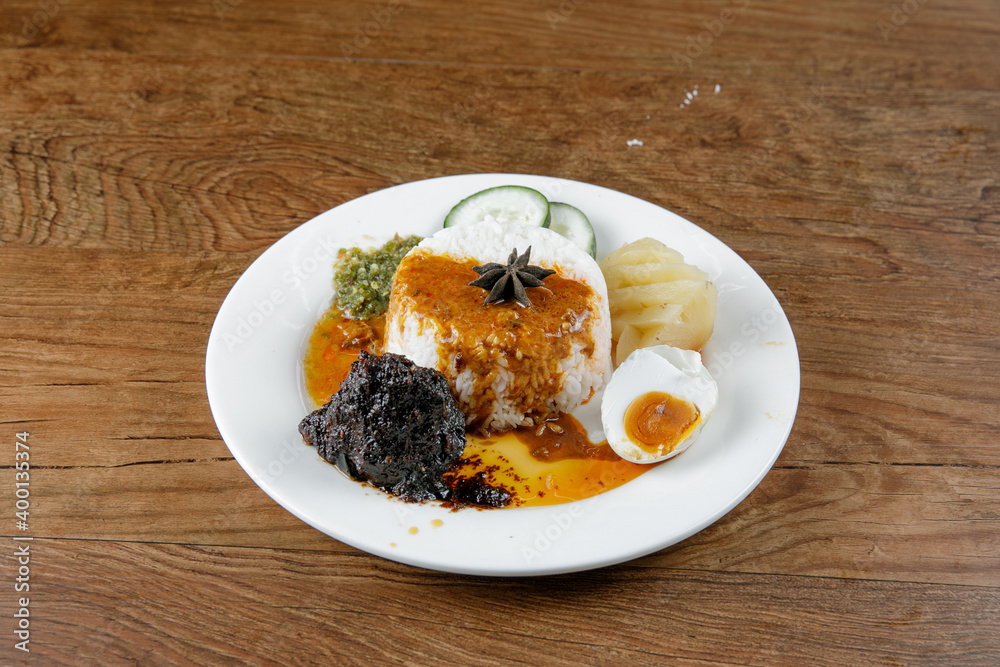 Nasi kukus daging kicap, popular traditional Malay local food. Stock ...