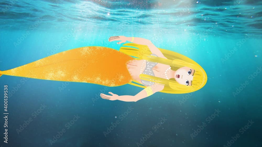 mermaid swimming in deep blue ocean waves from underwater background ...