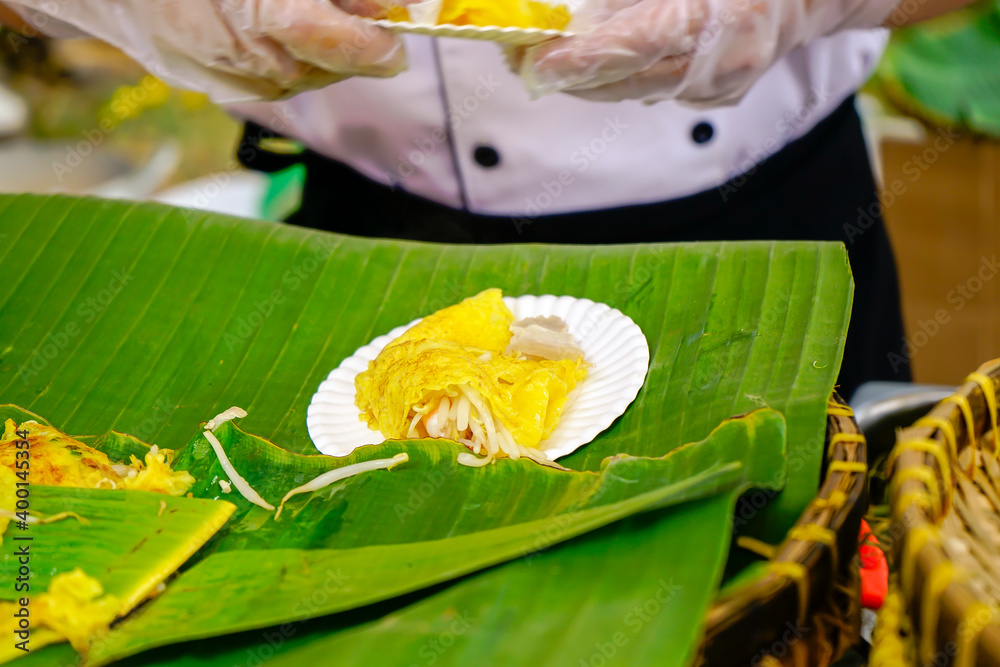 Banh xeo, Vietnamese traditional street food yellow crispy rice flour ...