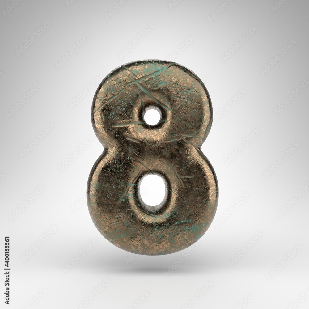 Number 8 on white background. Bronze 3D number with oxidized scratched ...