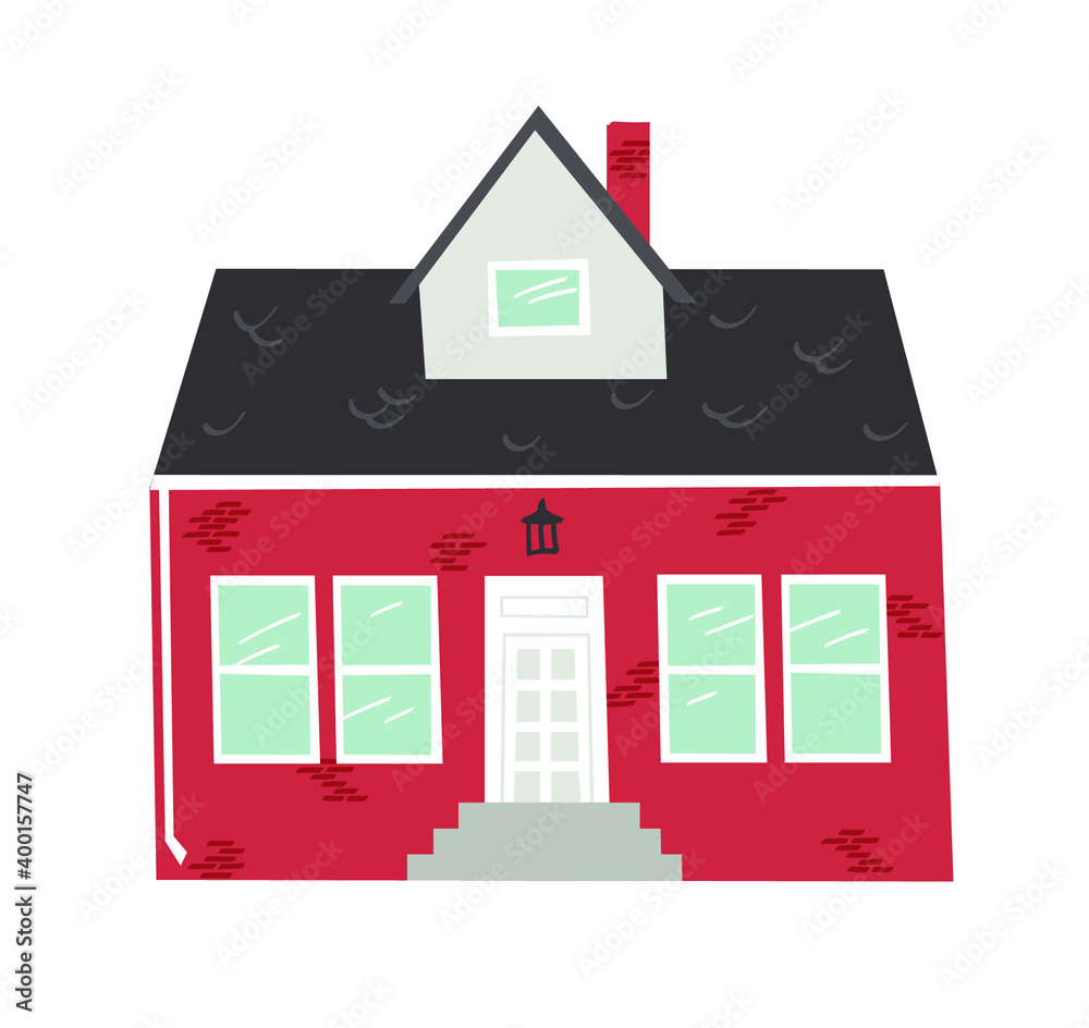 Hand Drawn Cartoon House on White Background Isolated. Flat style ...
