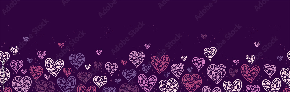 Lovely hand drawn horizontal hearts seamleass pattern, doodle ...
