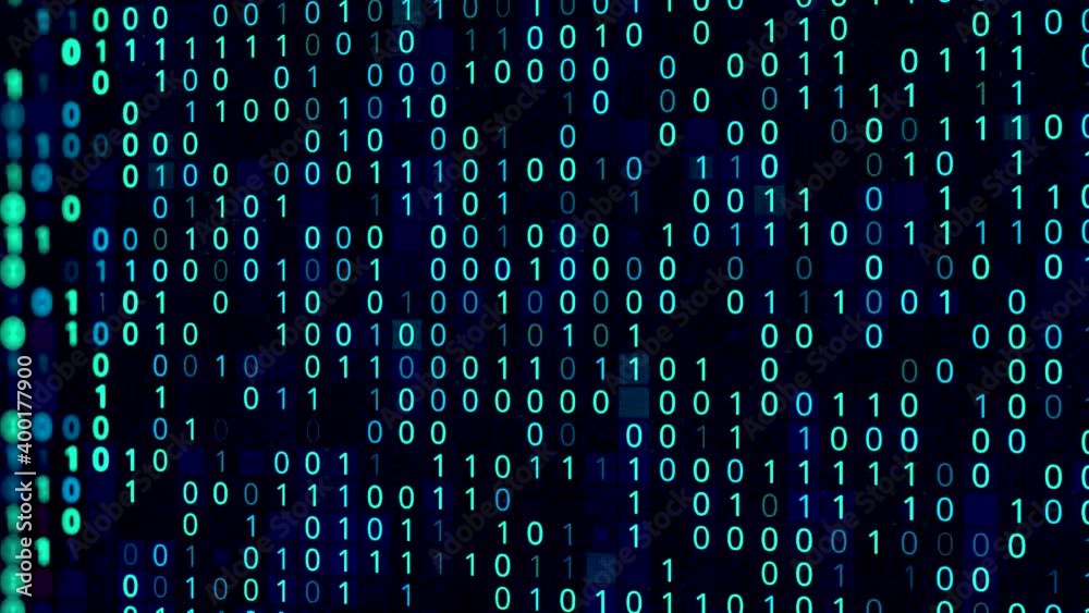 Information flow, waves of one and zero numbers on black background ...