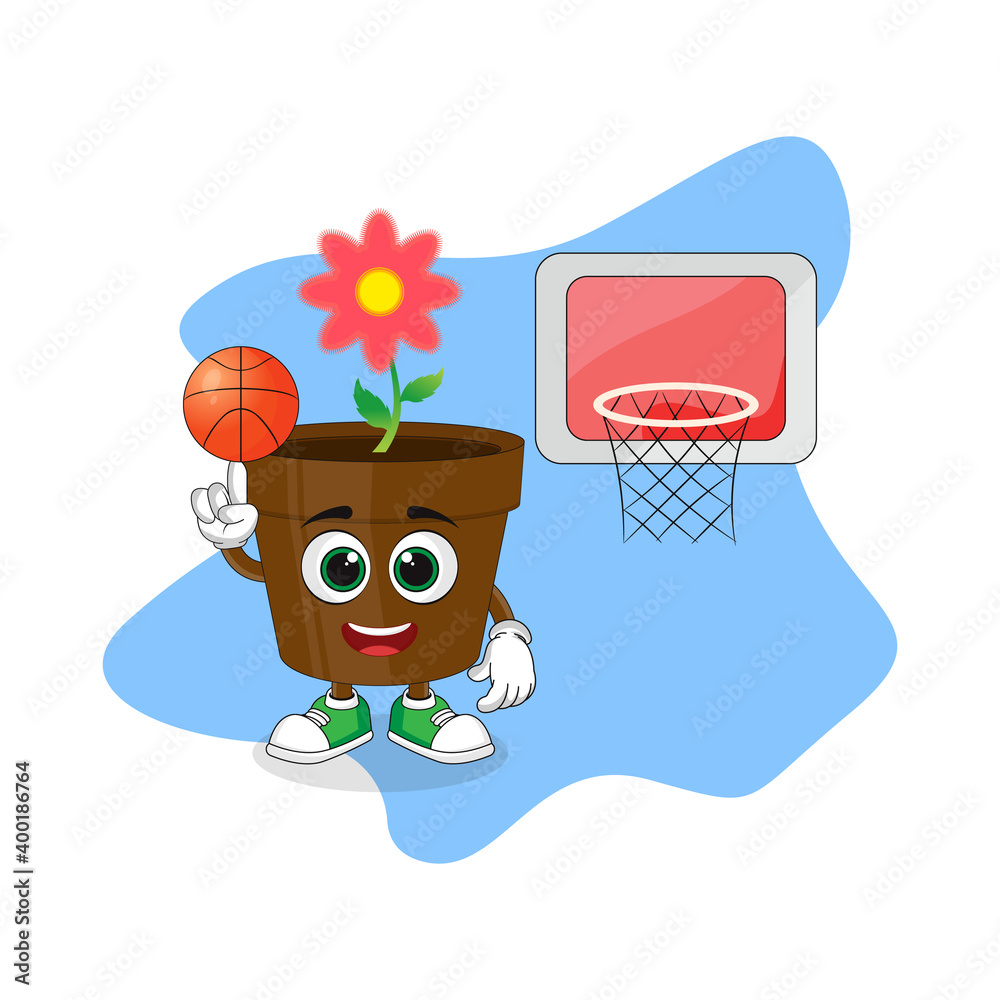 Cute Cartoon A flower in a vase Playing Basketball, Nice Design For ...