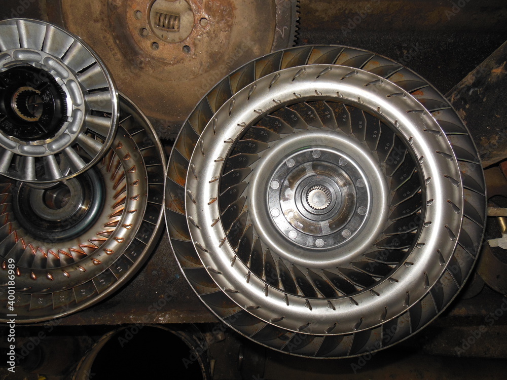 damaged and good internal parts of a torque converter for automotive ...