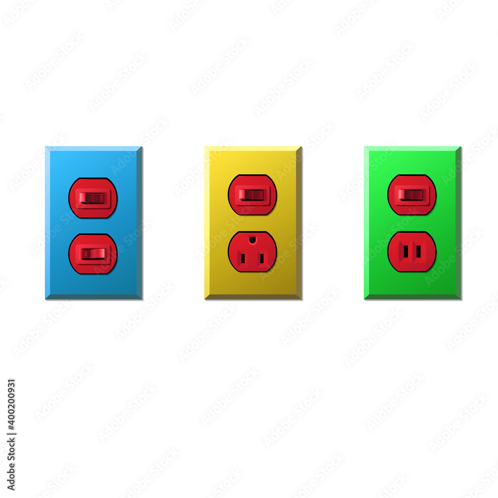 Vector illustration of detailed colorful electric switch and sockets ...