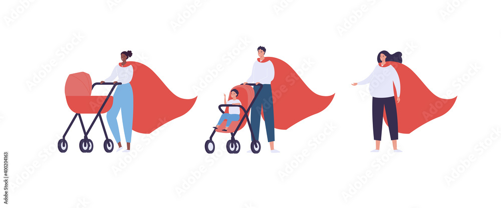 Superhero parent family character concept. Vector flat male and female ...