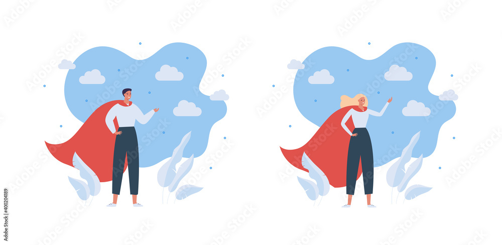 Superhero people character concept. Vector flat male and female people ...