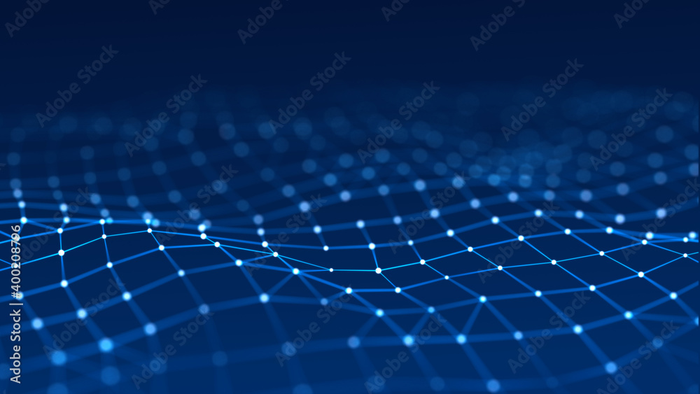 Digital dynamic cyber wave. Abstract futuristic blue background with ...