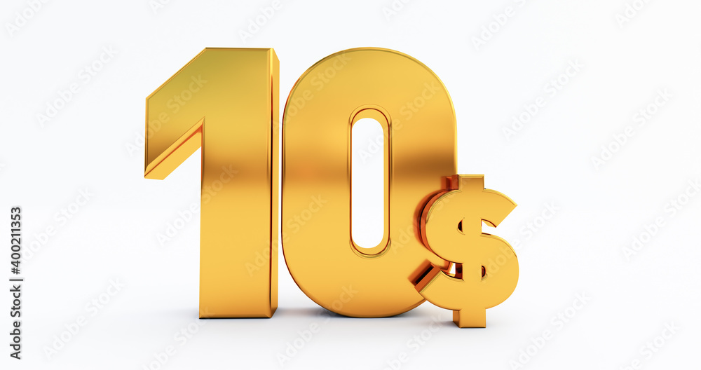 3D render of ten dollar isolated on white background, usa dollar ...