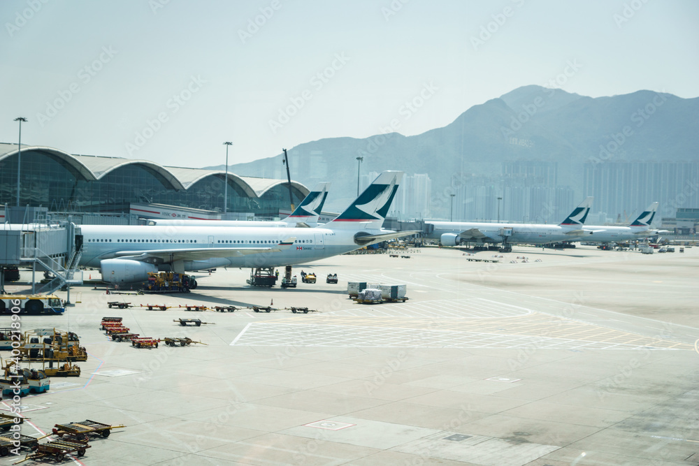 Hong Kong - March 2017: Cathay Pacific airplane at Hong Kong ...