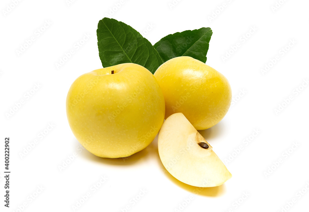 Organic Chinese pear or Korean snow pear and a half on white isolated ...