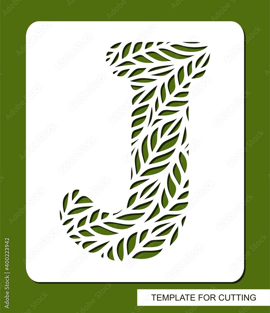 Stencil with the letter J made from leaves. Eco sign, icon, logo for ...