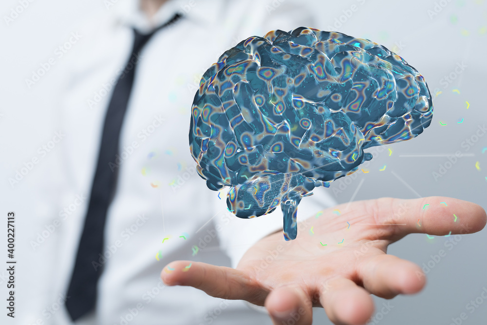 Human brain activity with plexus lines.. External cerebral connections ...