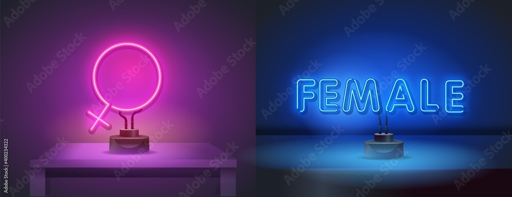 symbol of the feminine neon icon. Colorful Women's Services Icon with ...