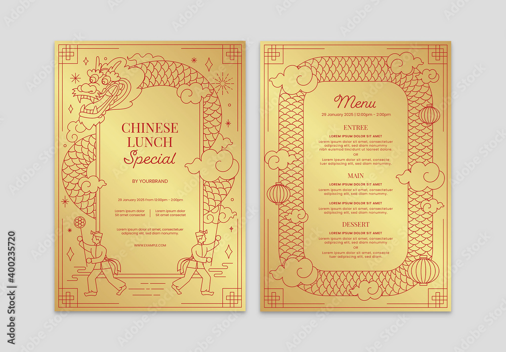 Chinese Lunar New Year Menu with Dragon People Cloud and Lantern Stock ...