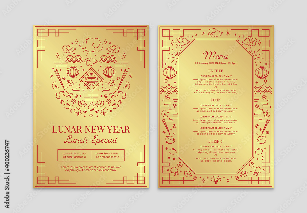 Chinese Lunar New Year Menu with Lucky Symbol and Decorative Elements ...